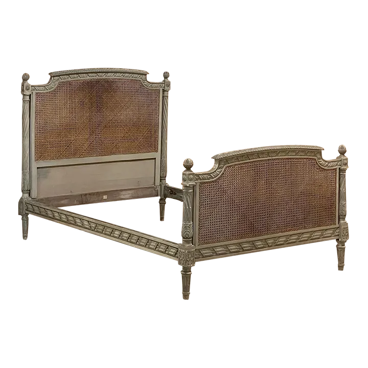 19th Century French Louis XVI Painted Bed With Caning | Chairish