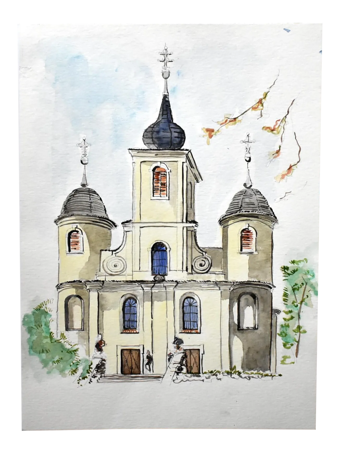 Vintage Mid-Century Signed Architectural Watercolor Painting | Chairish