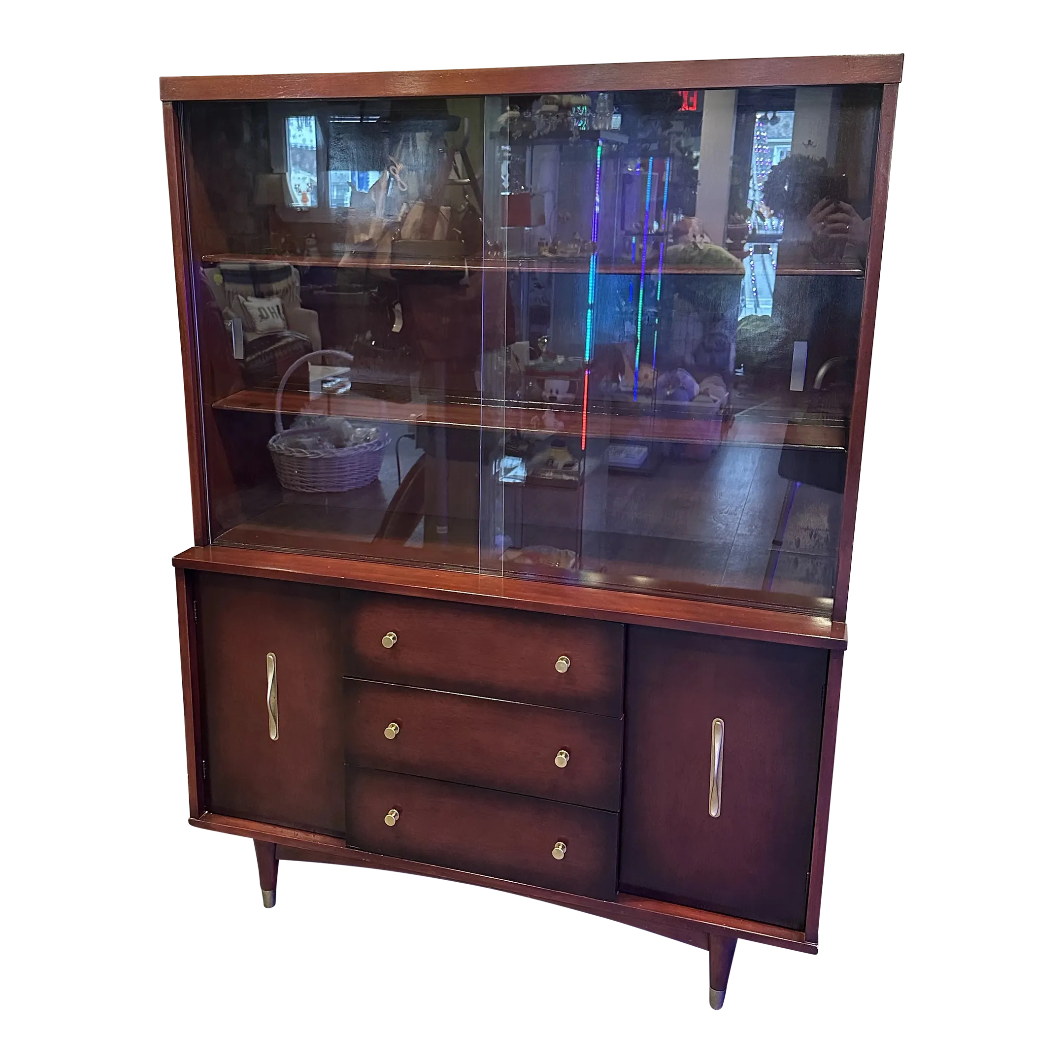 Mid Century Modern Glass Sliding Doors Curio China Display Case Cabinet ...
