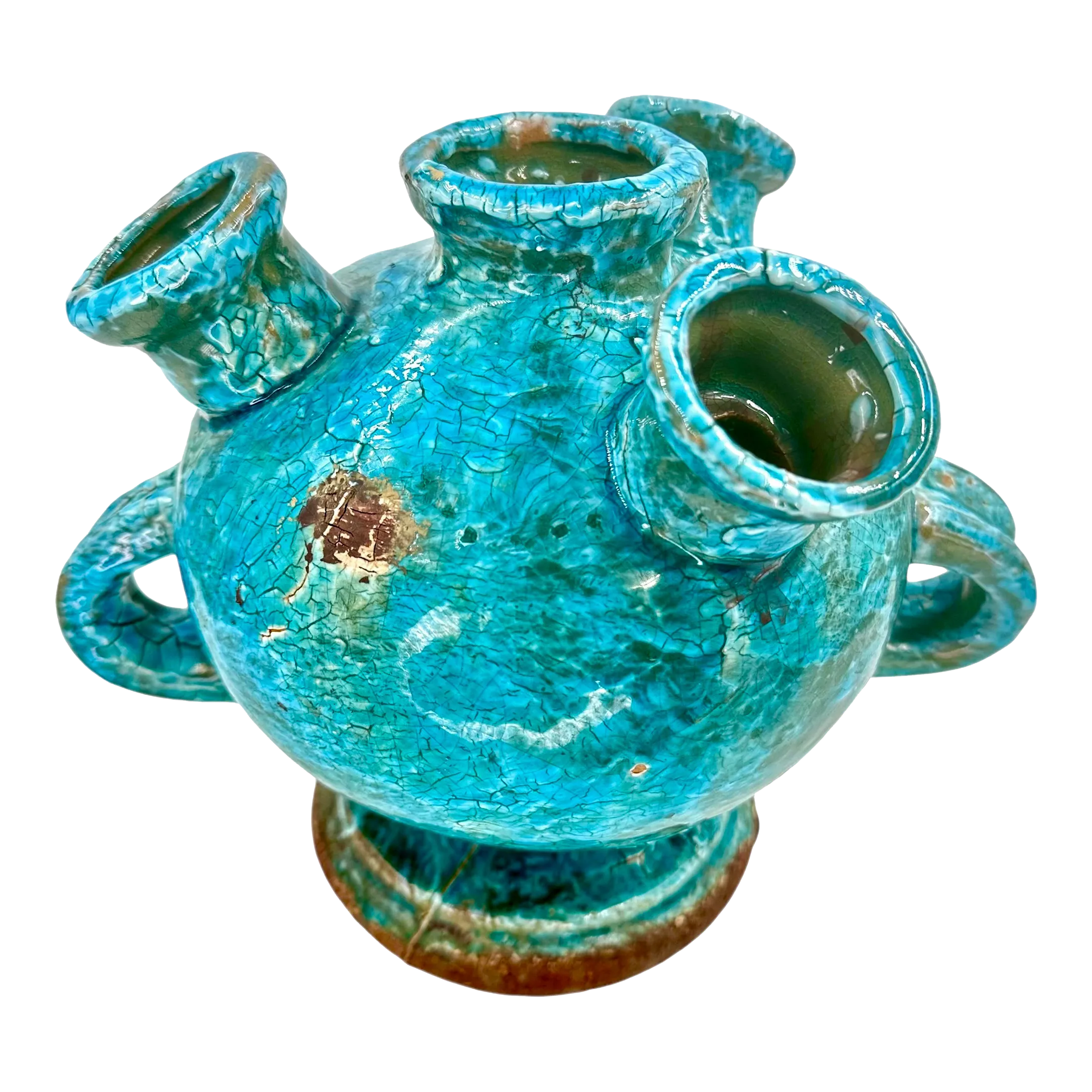 1950s Turquoise Cerulean Brutalist Vase | Chairish