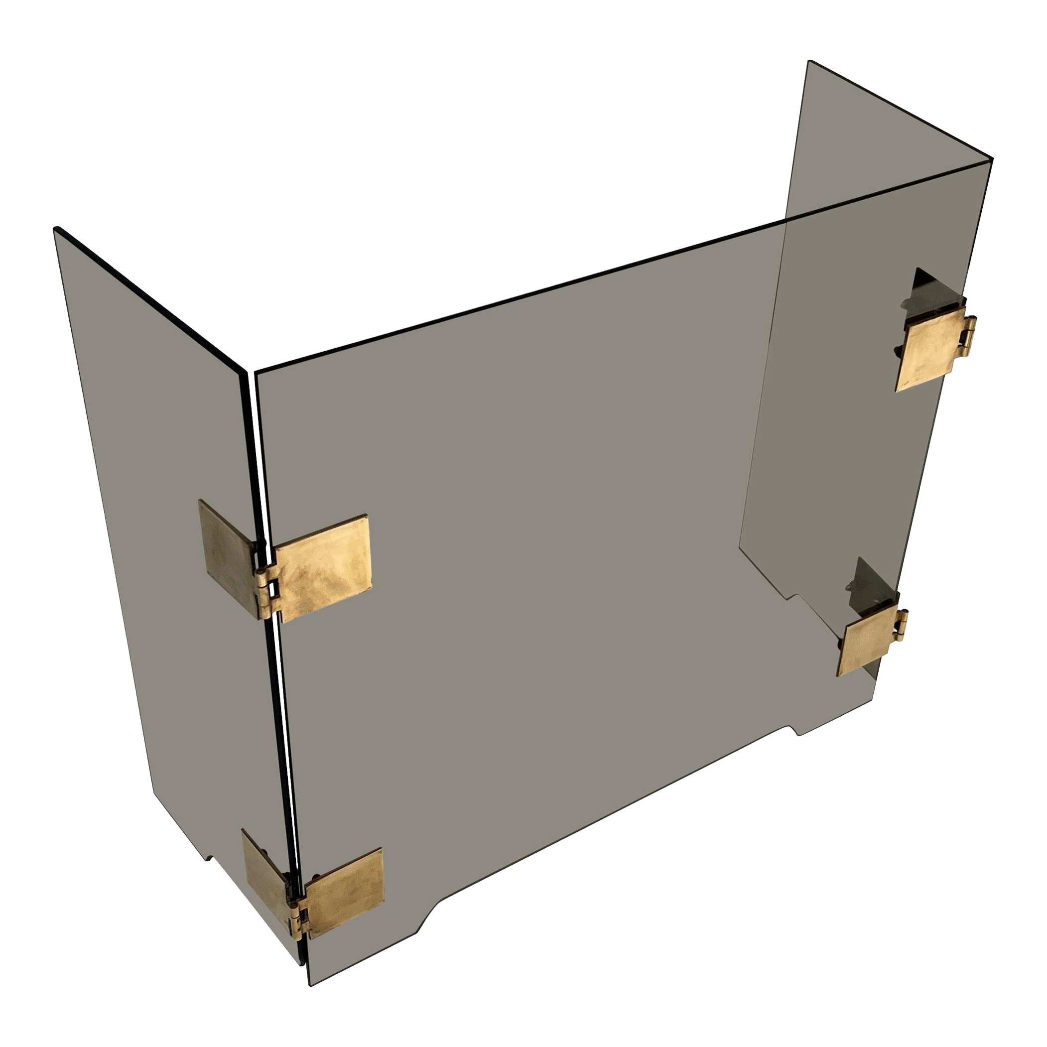 Fireplace Screen Made of 3 Panels of Smoked Glass With Brass Hinges ...