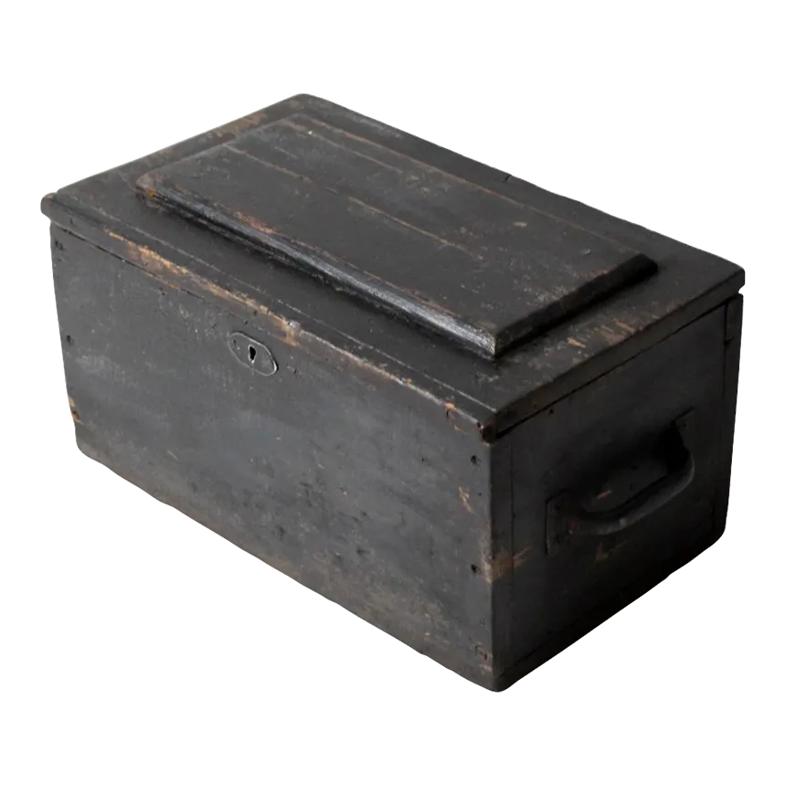 Vintage Black Wooden Tool Box | Chairish