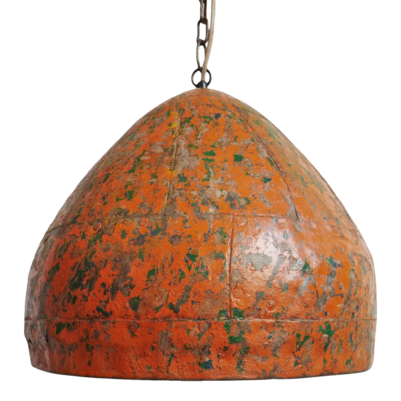 Vintage Orange Iron Rivet Pendant Light | Chairish