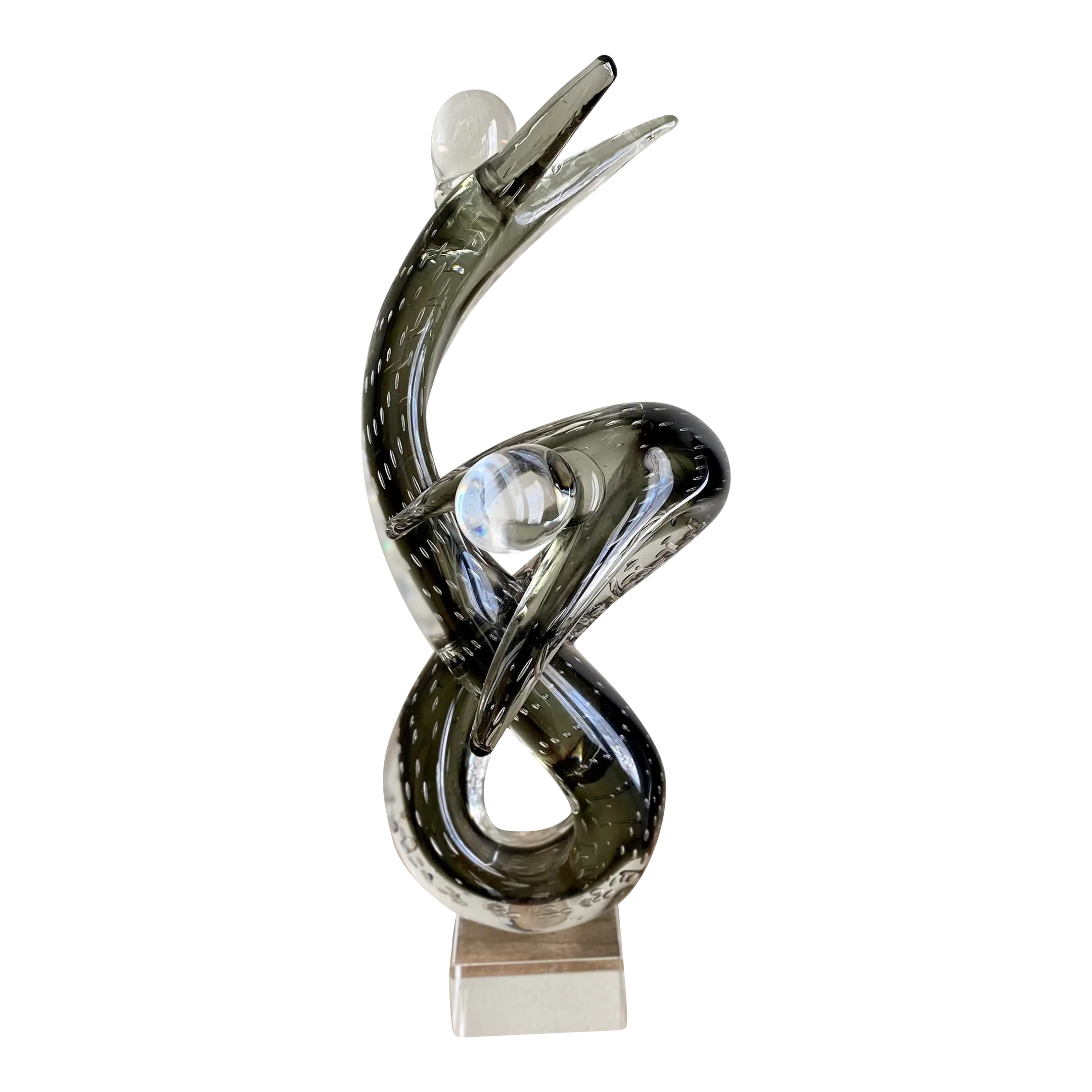 Modernist Art Glass Sculpture Abstract Figures on Lucite Base | Chairish