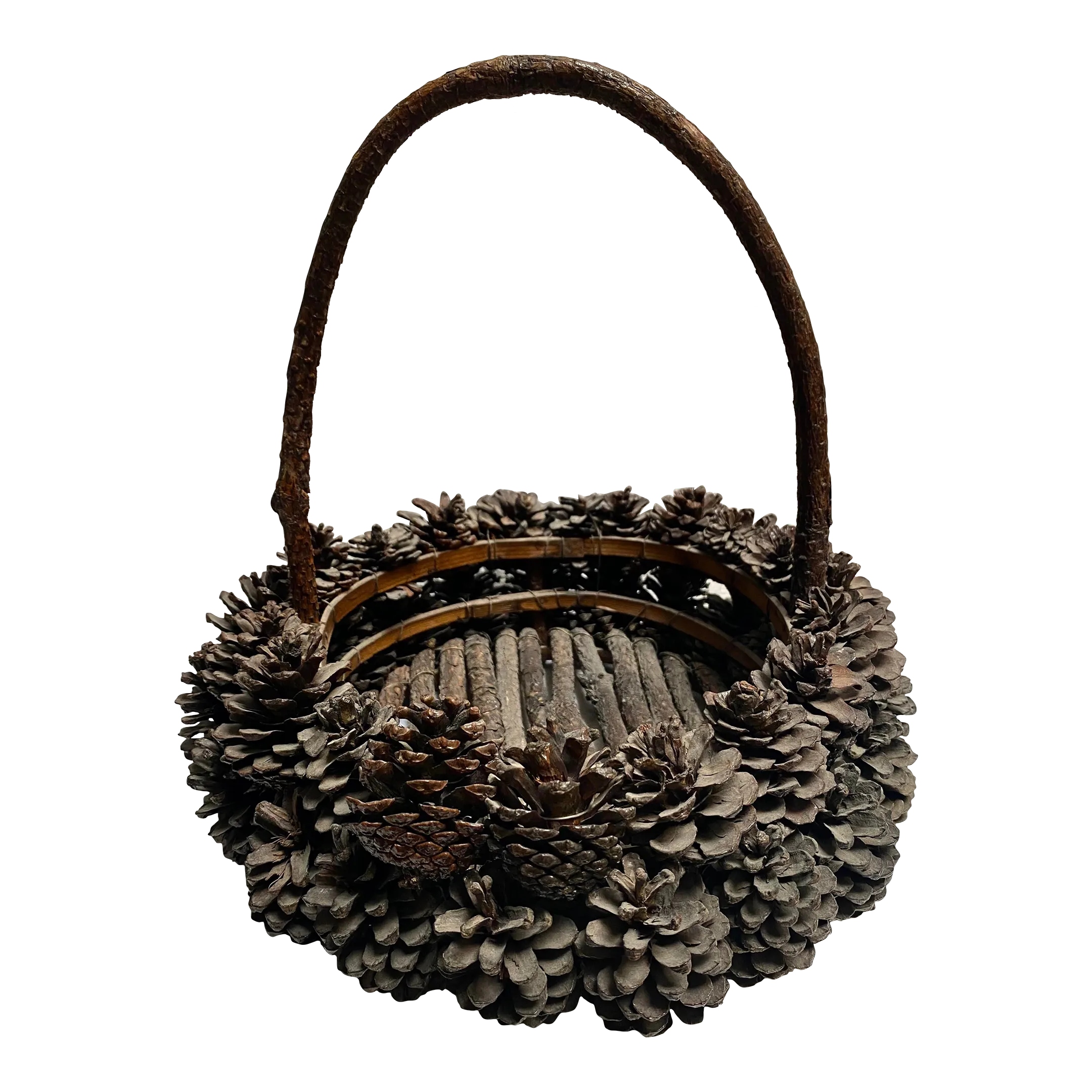 Adirondack Arts and Crafts Hand Made Pine Cone Basket | Chairish