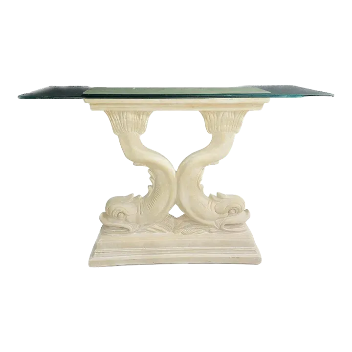 1980s Hollywood Regency Koi Fish Console Table With Glass Top | Chairish