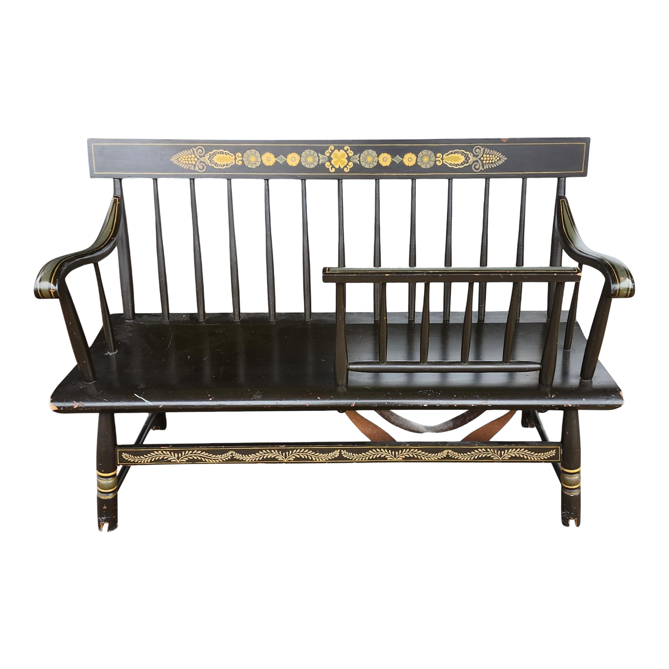 Vintage Hitchcock Style Black Stenciled Nanny (Mammy) Bench "Rocker" C ...