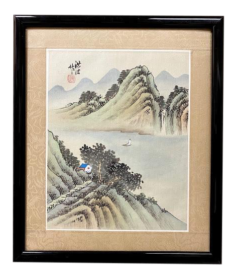 Chinese Silk Landscape Painting, Framed | Chairish