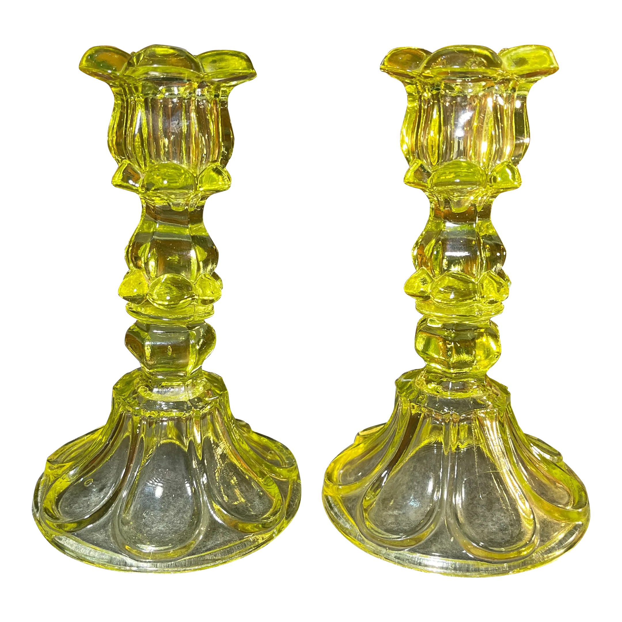 Pair of Mid 19th Century Pressed Canary Yellow Vaseline/Uranium Glass ...