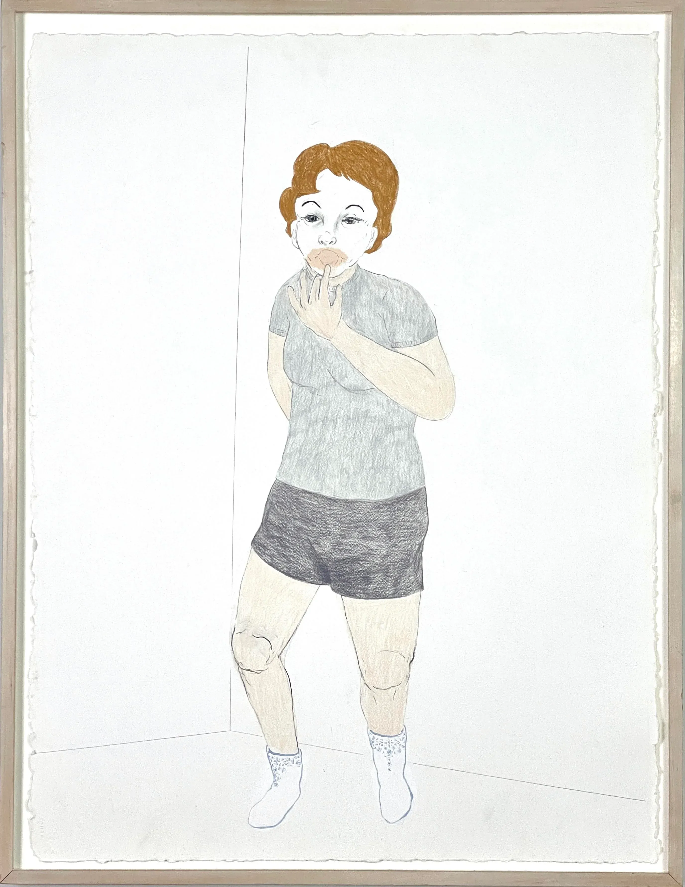 1990s "Girl in Gym Clothes" Figurative Mixed-Media Drawing by Karen ...