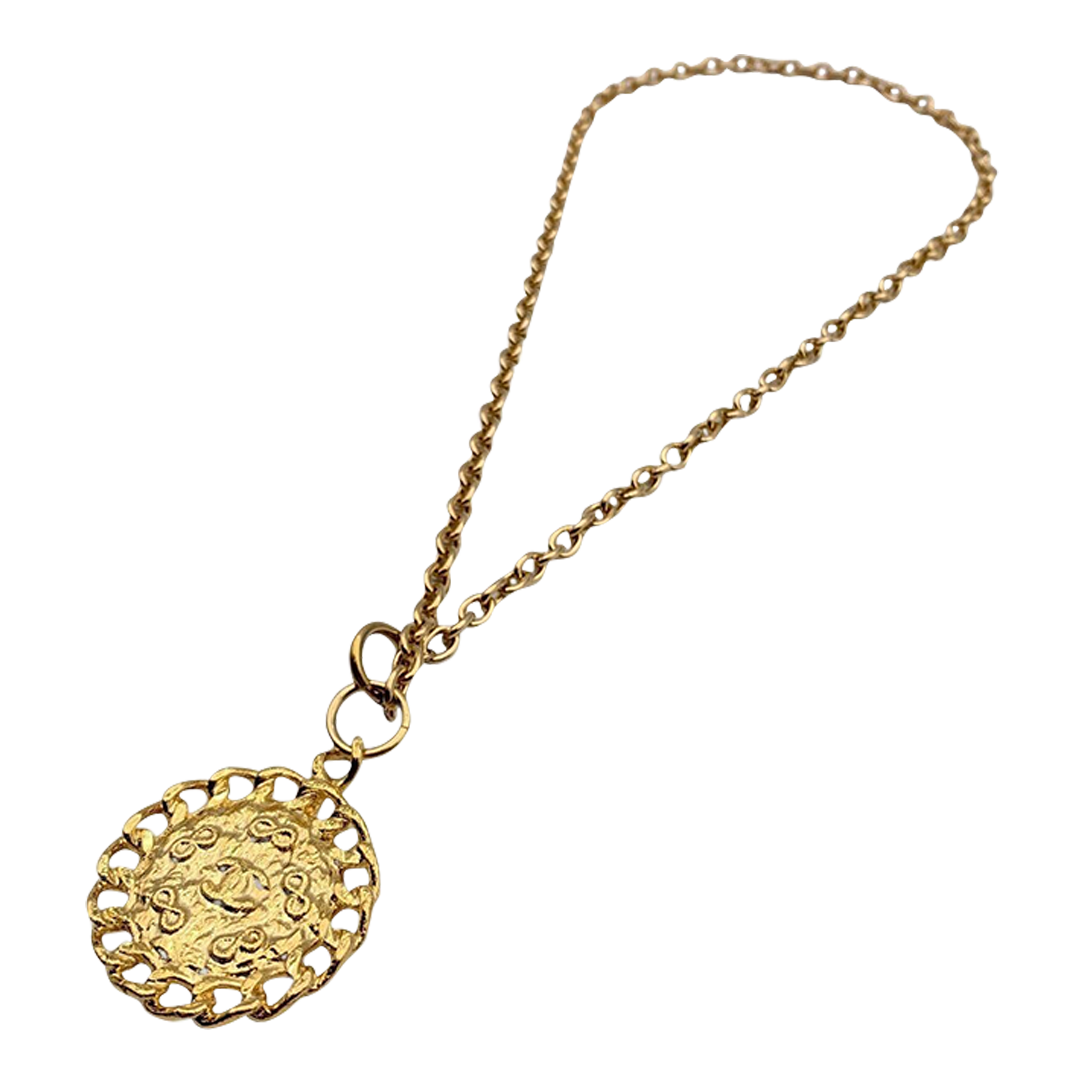 Chanel Vintage Gold Metal Chain Necklace Cc Logo Medallion | Chairish