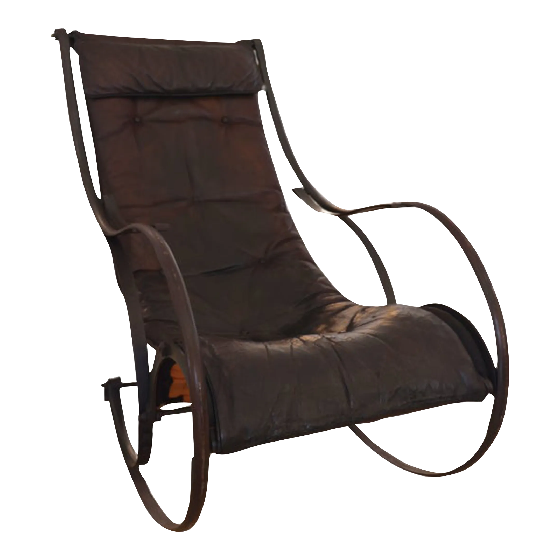 1800 French Leather & Metal Rocking Chair | Chairish