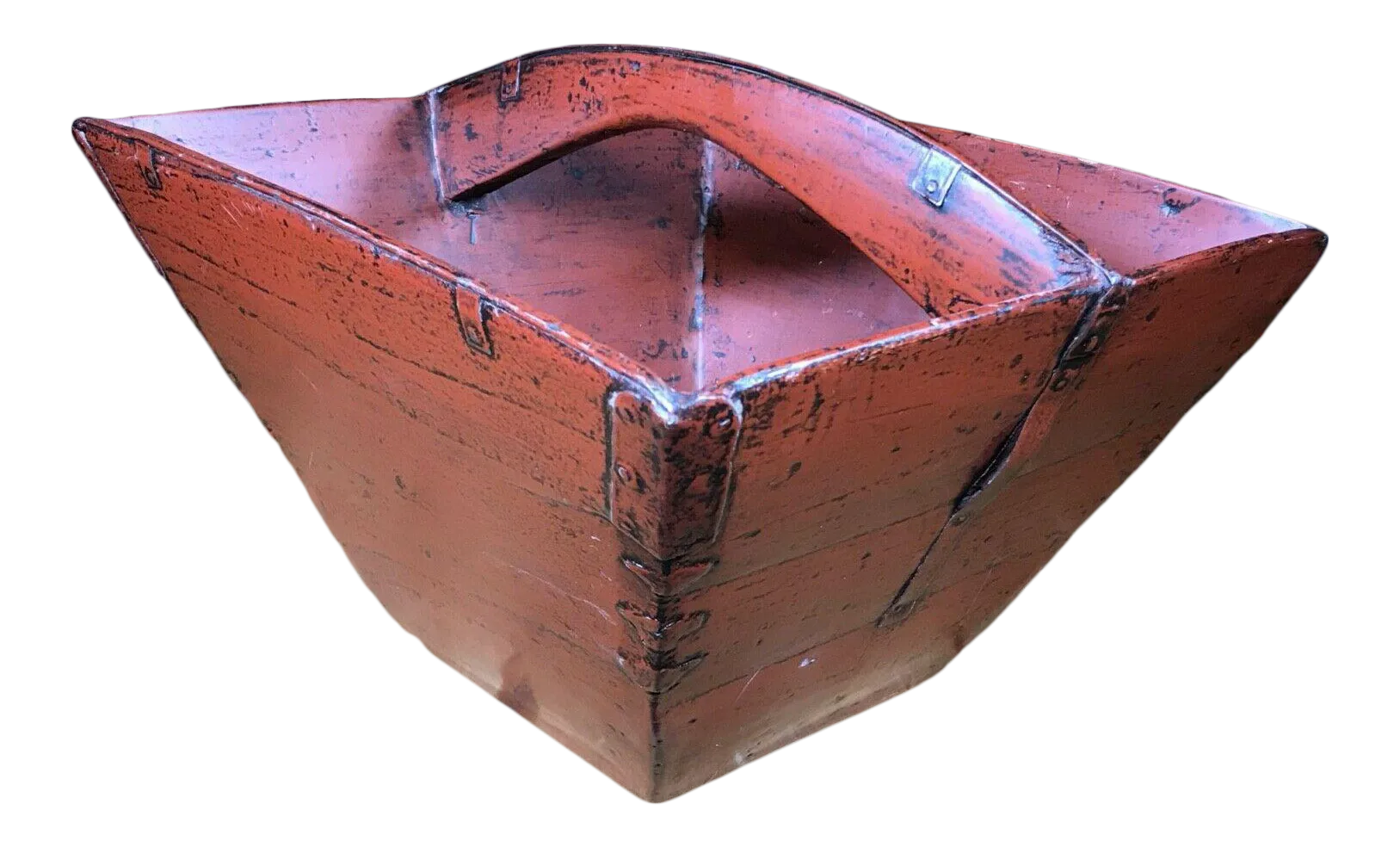 Antique Chinese Red Lacquered Elm Wood Rice Bucket | Chairish