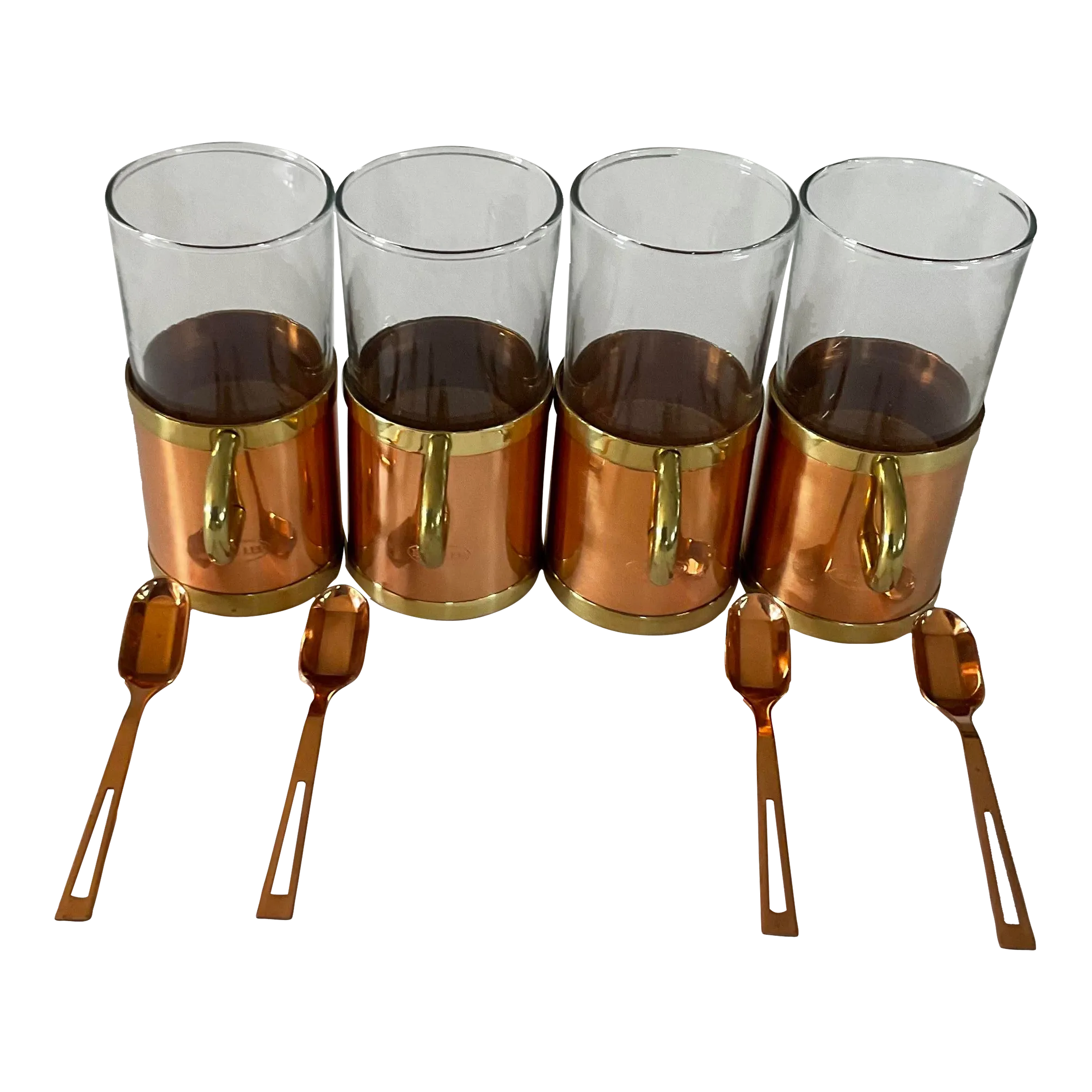 Vintage Beucler Copper & Brass Irish Coffee Cups With Spoons Set- 12 ...
