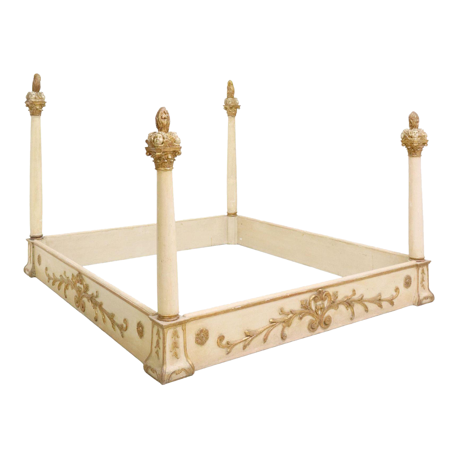 Antique Venetian Rococo Parcel Gilt & Painted Four-Post Platform Bed ...