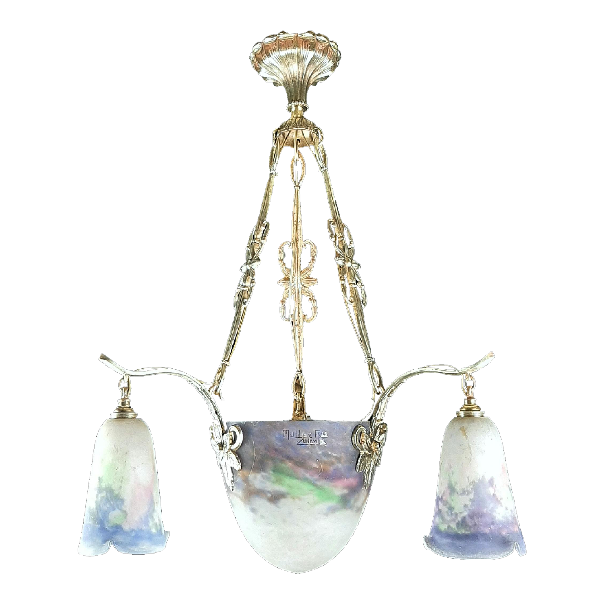 Muller Freres Art Deco Chandelier in Original Configuration Mottled ...