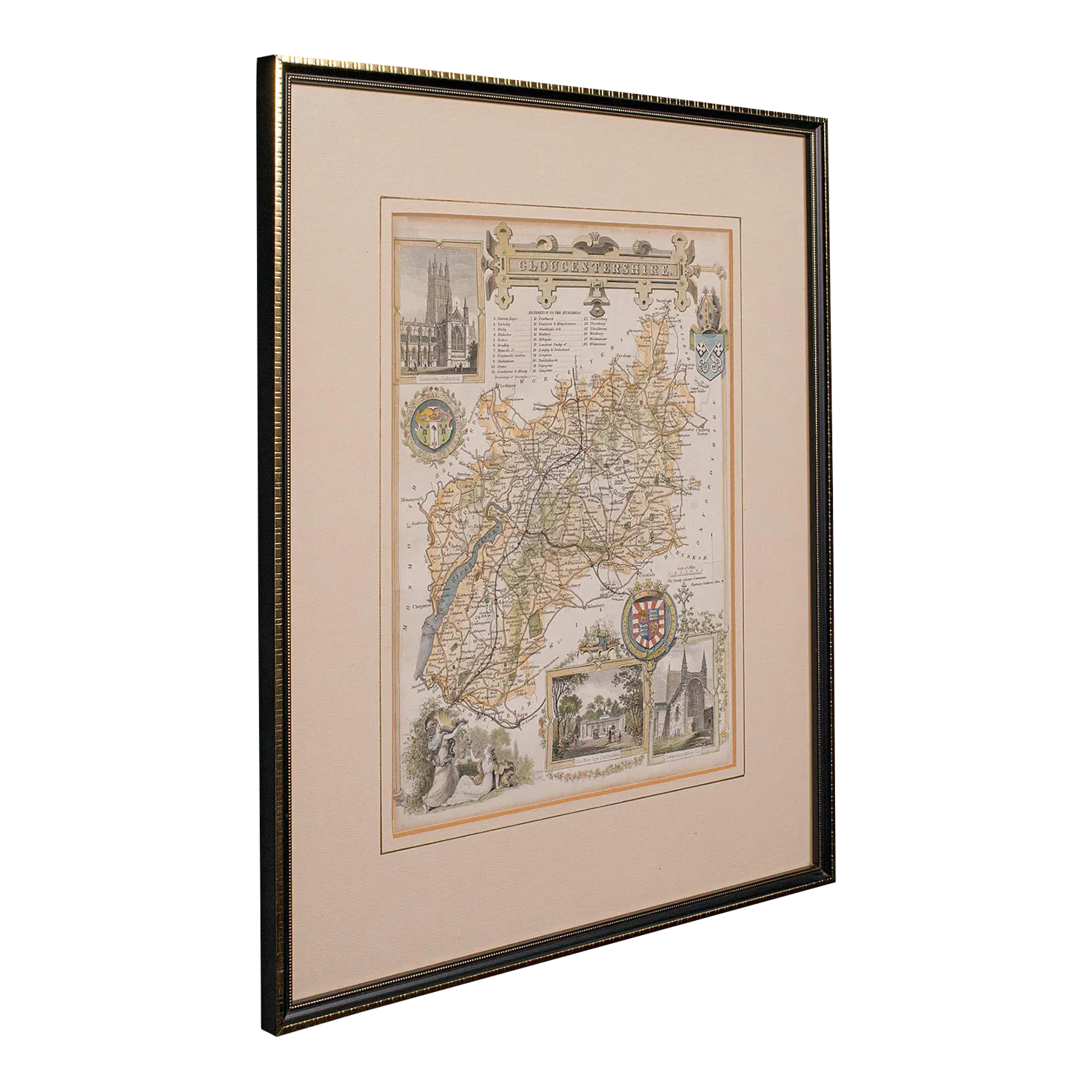 1850's Antique Lithography Map Gloucestershire | Chairish