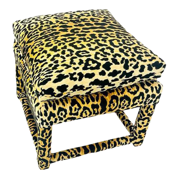 Custom Leopard Print Parsons Style Ottoman | Chairish