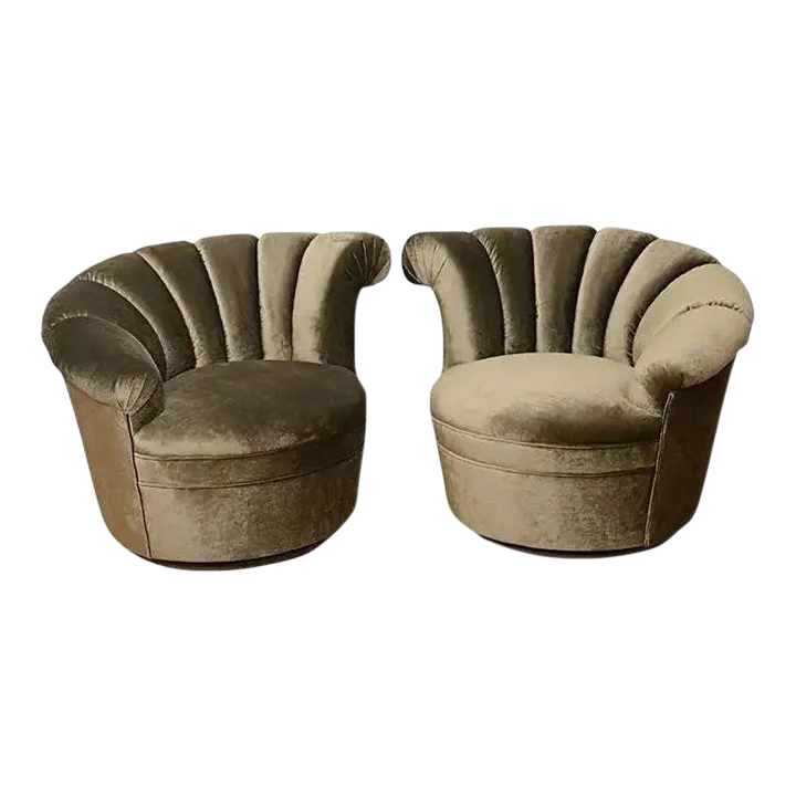 Kagan Style Channel Back Nautilus Swivel Chairs - A Pair | Chairish
