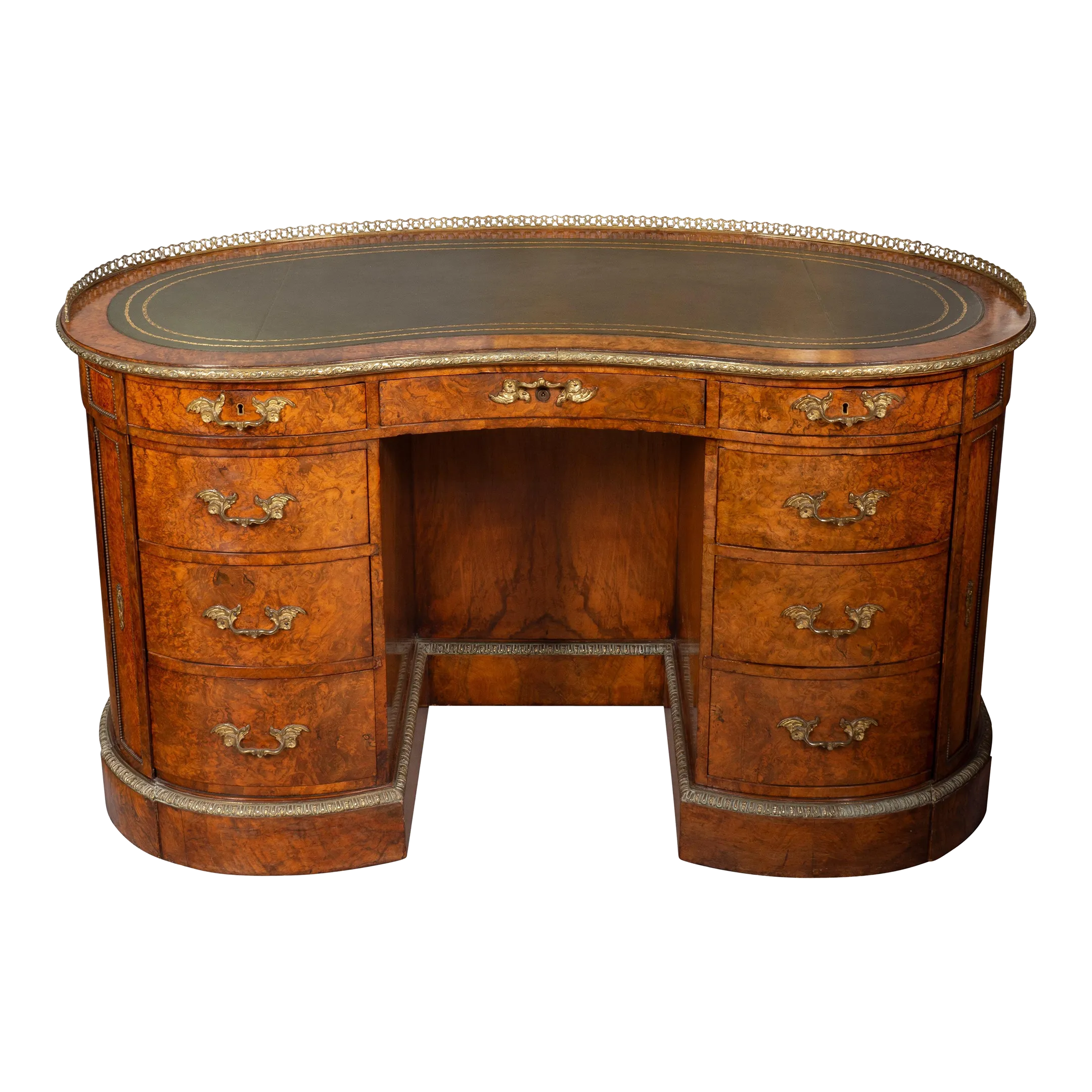 Fine Early Victorian Burl Walnut Kidney Shaped Desk | Chairish