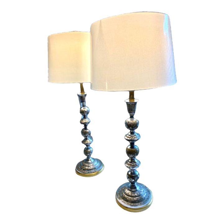 Pair of Tall Floral Candlestick Lamps | Chairish