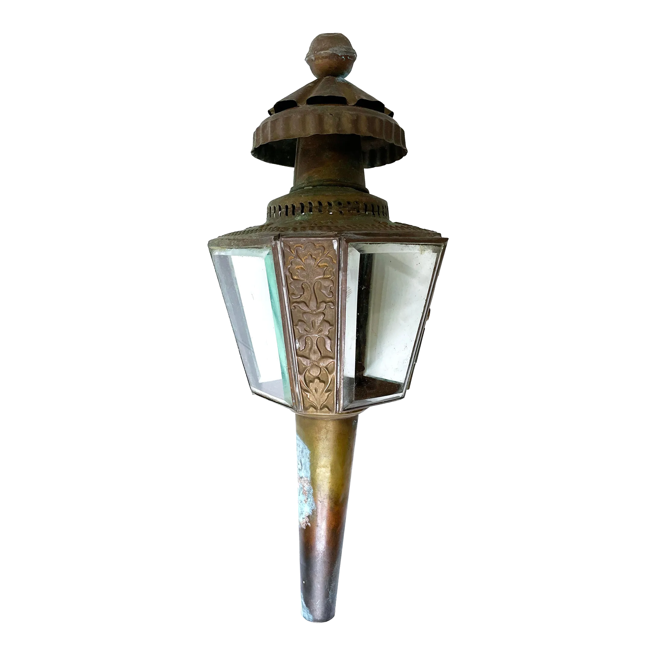 Antique Copper Coach Lantern With Art Nouveau Details and Beveled Glass ...
