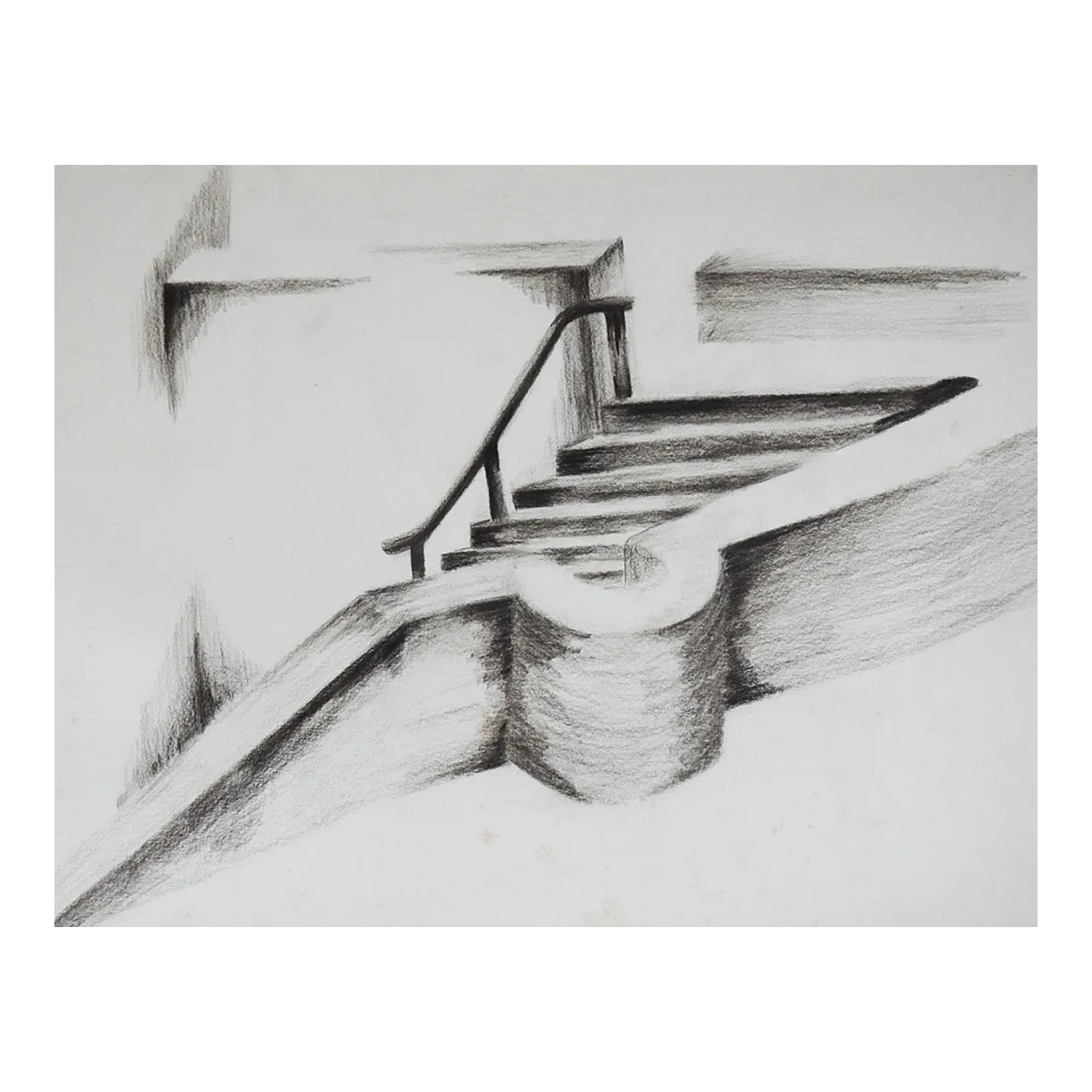 Late 20th Century Charcoal Architerural Staircase Drawing | Chairish