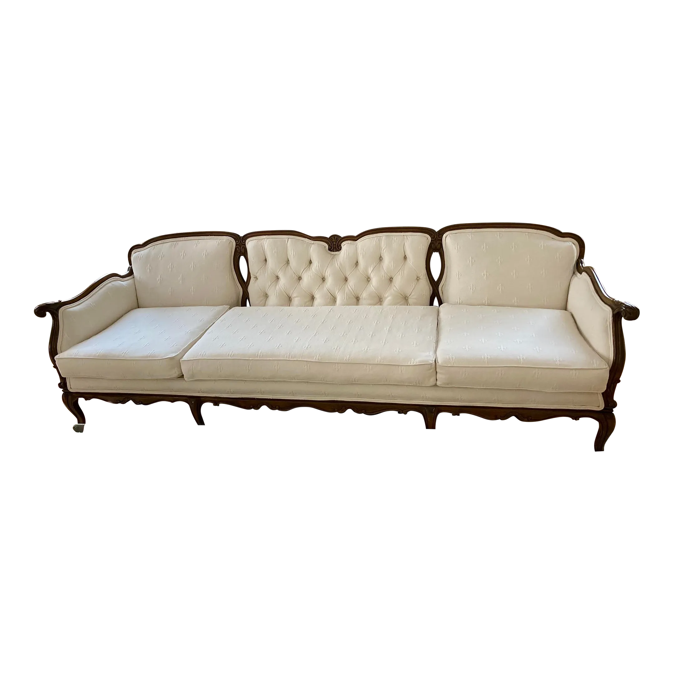 Vintage Louis XV Ivory Fleur De Lis Pattern Sofa | Chairish