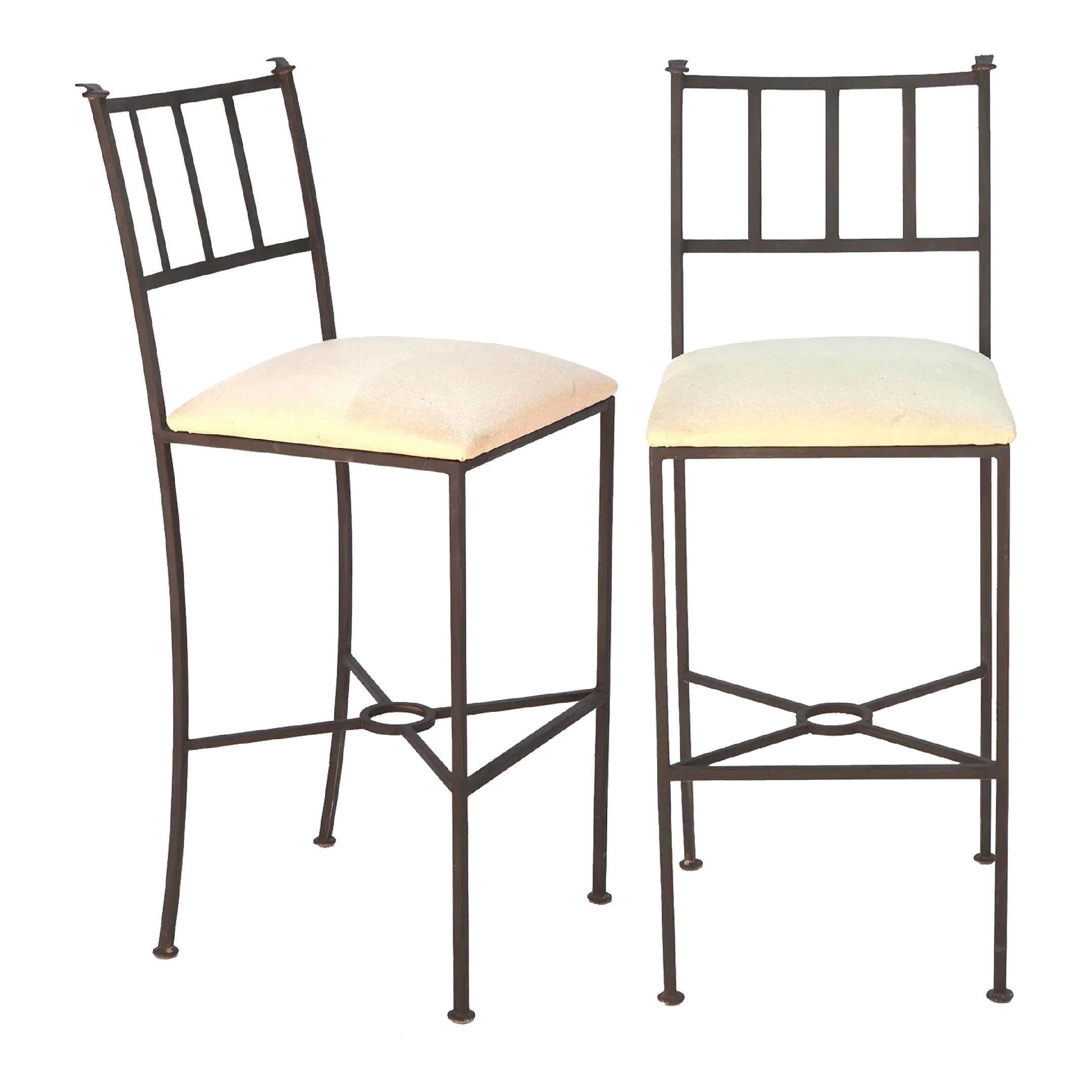 1970's Wrought Iron Bar Stools Pair/Original Vinyl Seats | Chairish