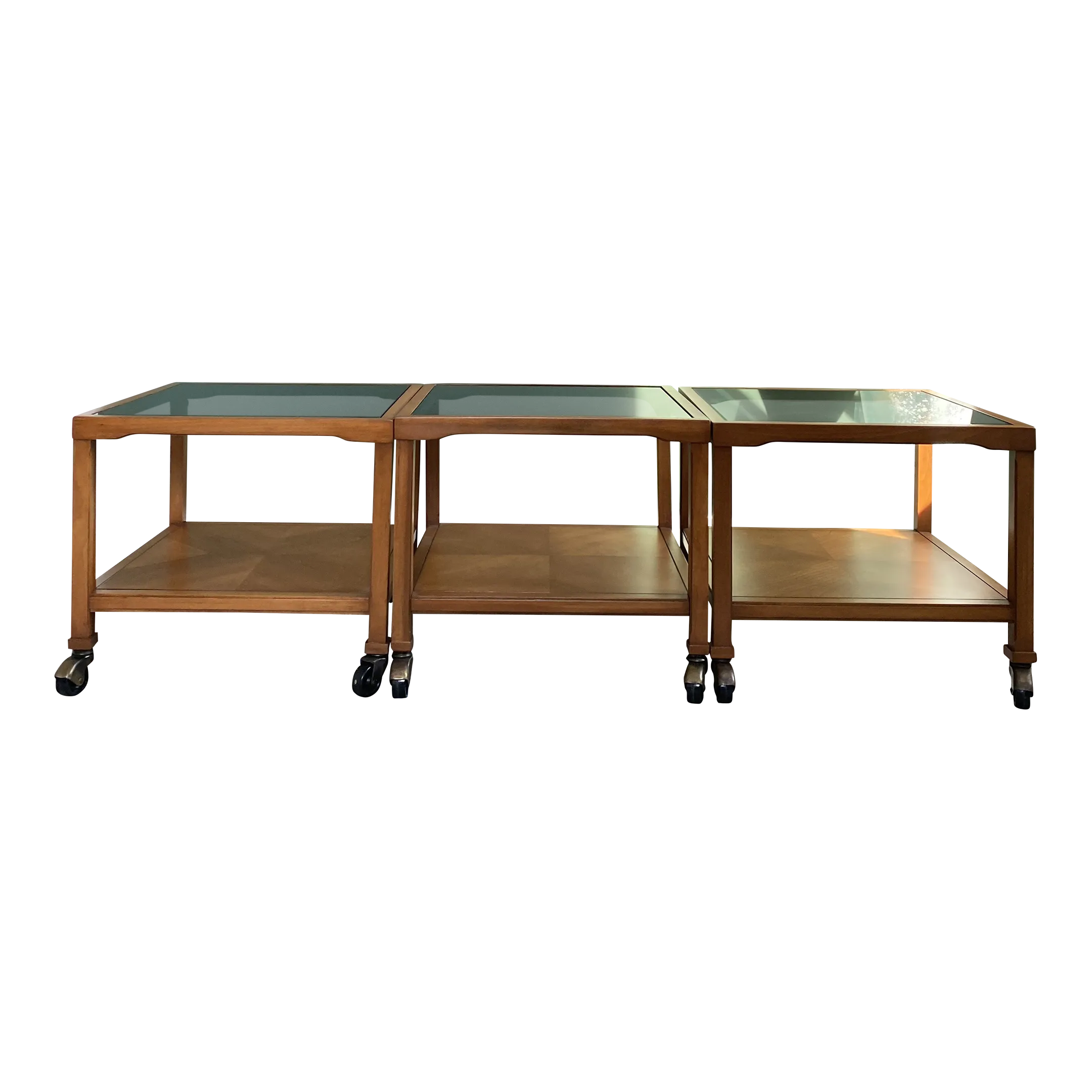Drexel "Et Cetera" Side Tables With Tinted Glass Top & Casters - Set of ...