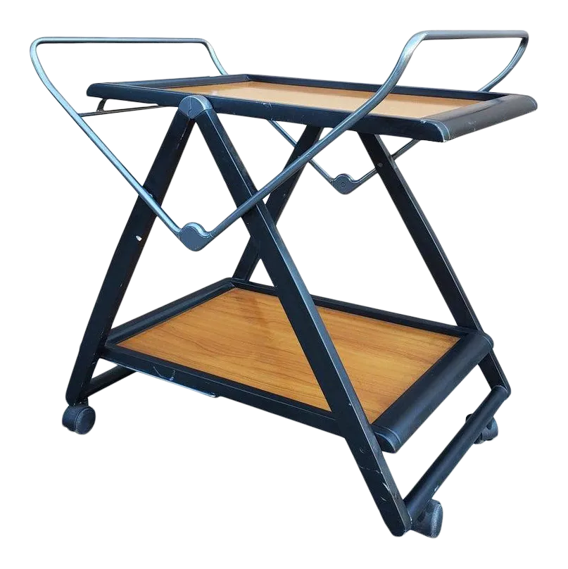 1980s Modern Italian Two-Tier Wooden Fold Up Trolley | Chairish