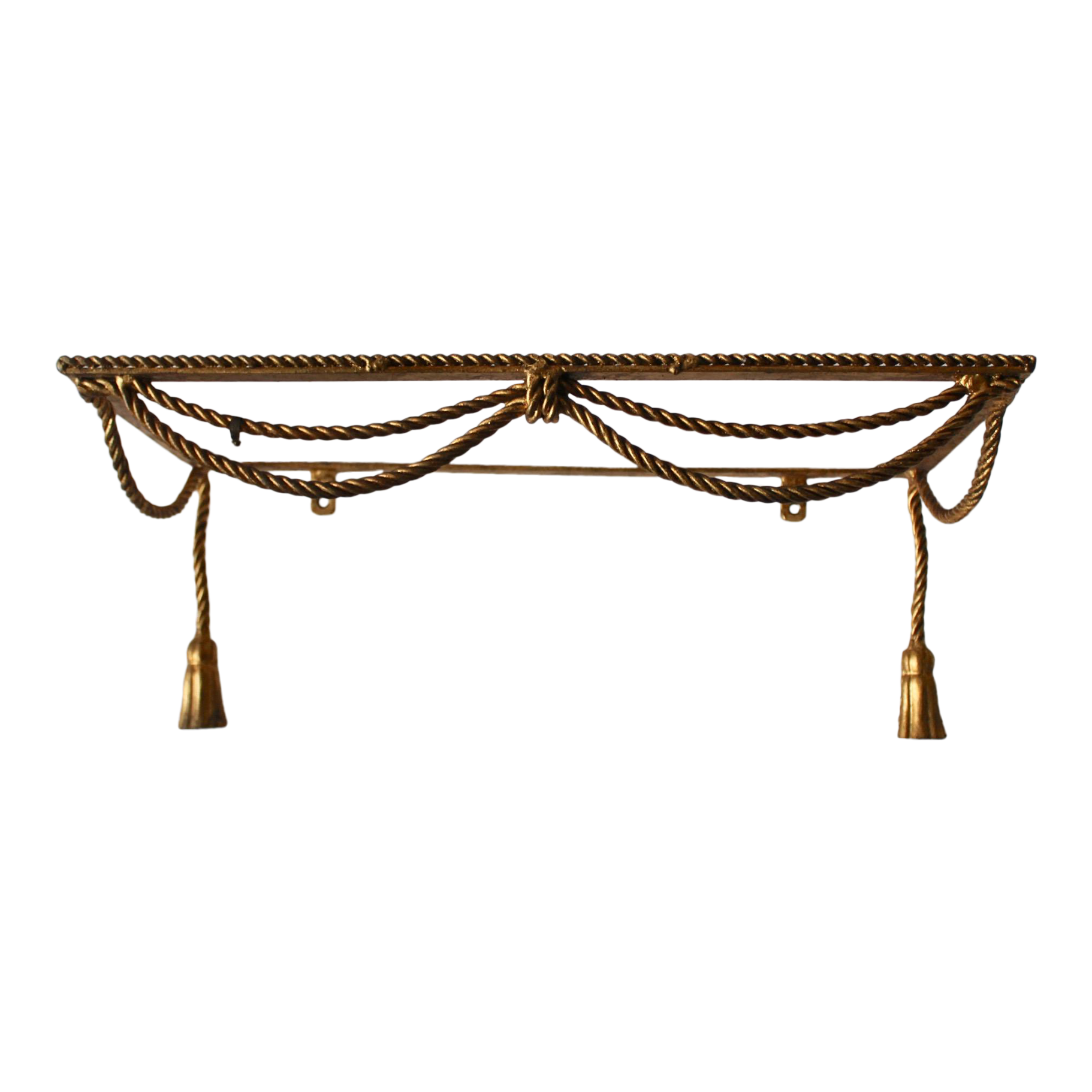 Italian Tole Gilded Twisted Rope and Tassel Wall Shelf Mid Century ...