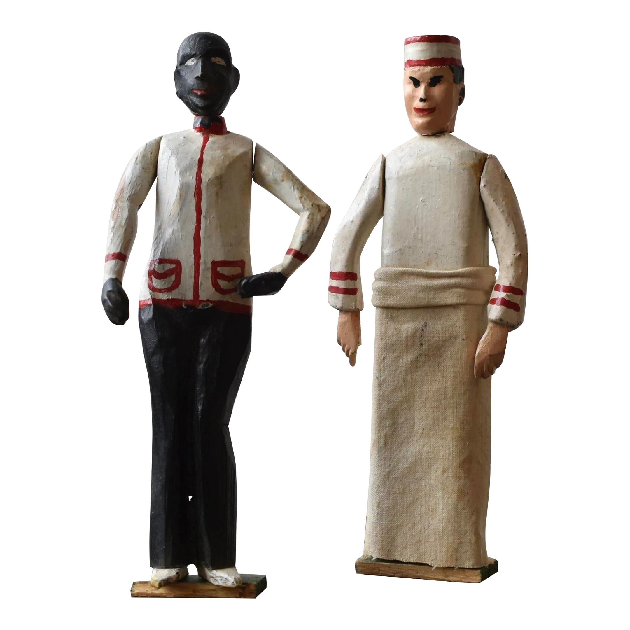 Antique Folk Art Carved Black + White Occupational Figures, a Pair ...