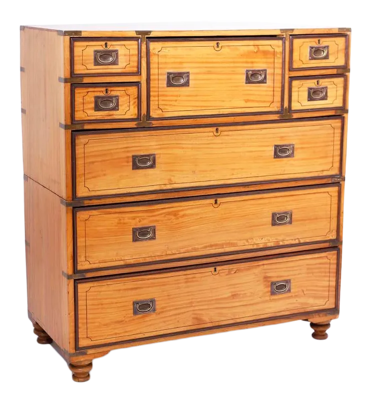 Antique British Colonial Campaign Chest with Pullout Desk | Chairish