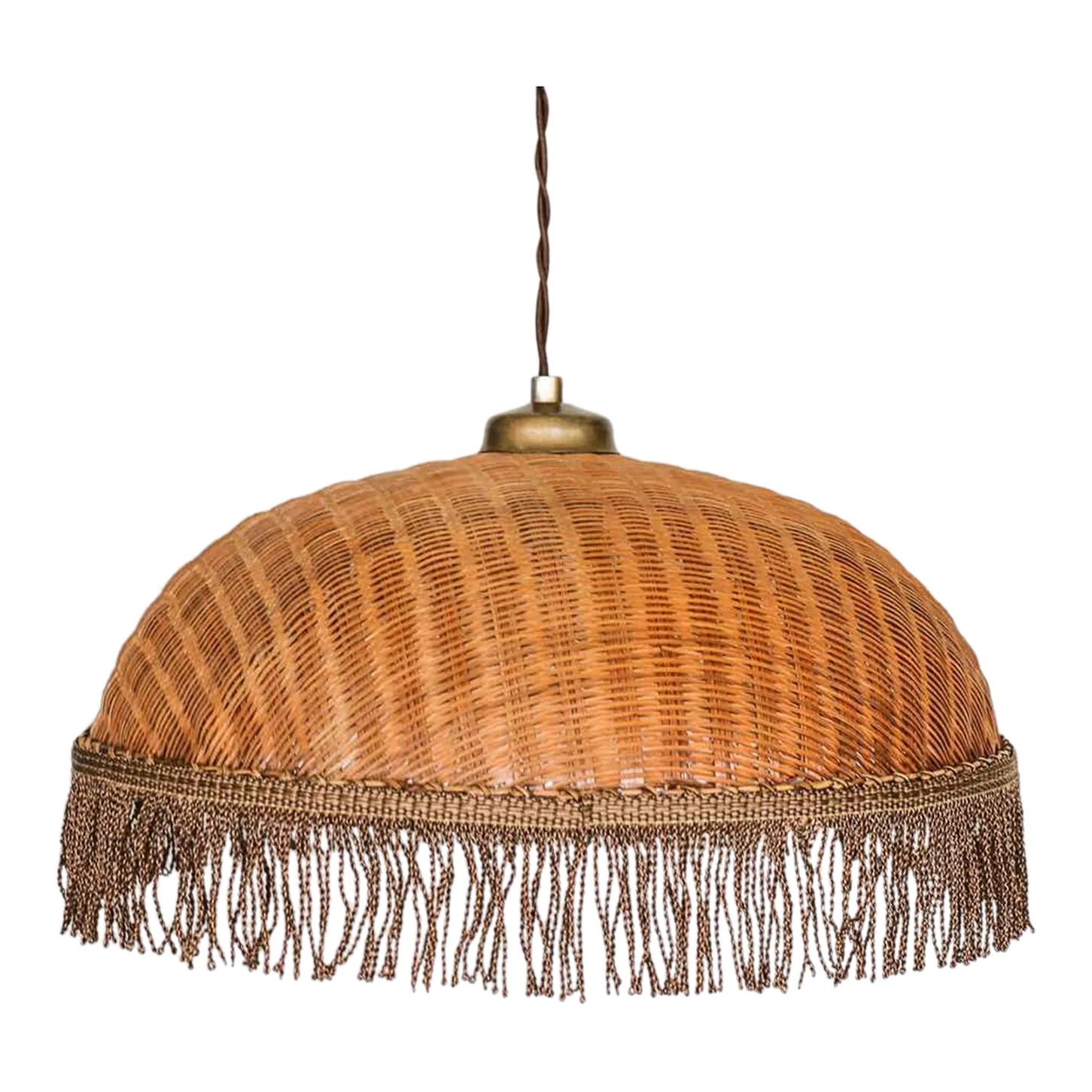 1960s French Wicker Dome Pendant Light | Chairish