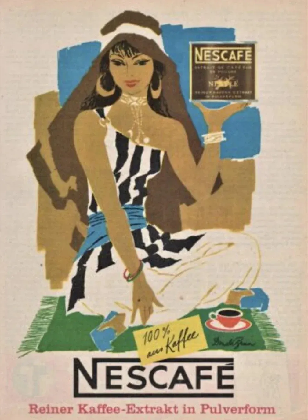 1963 Nescafe 100 Coffee Poster | Chairish