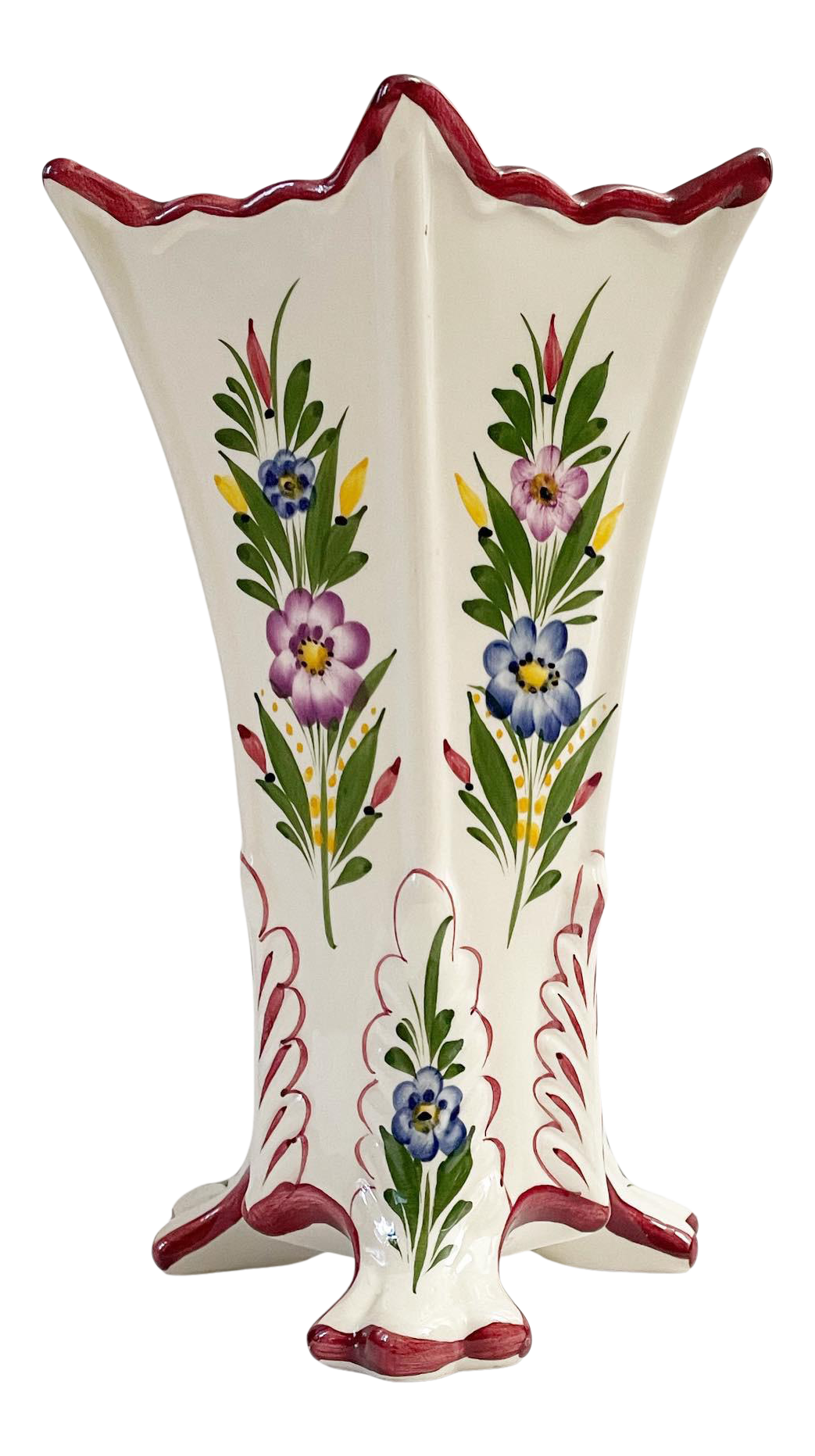 Vintage Hand Painted Portuguese Six Sided Vase | Chairish