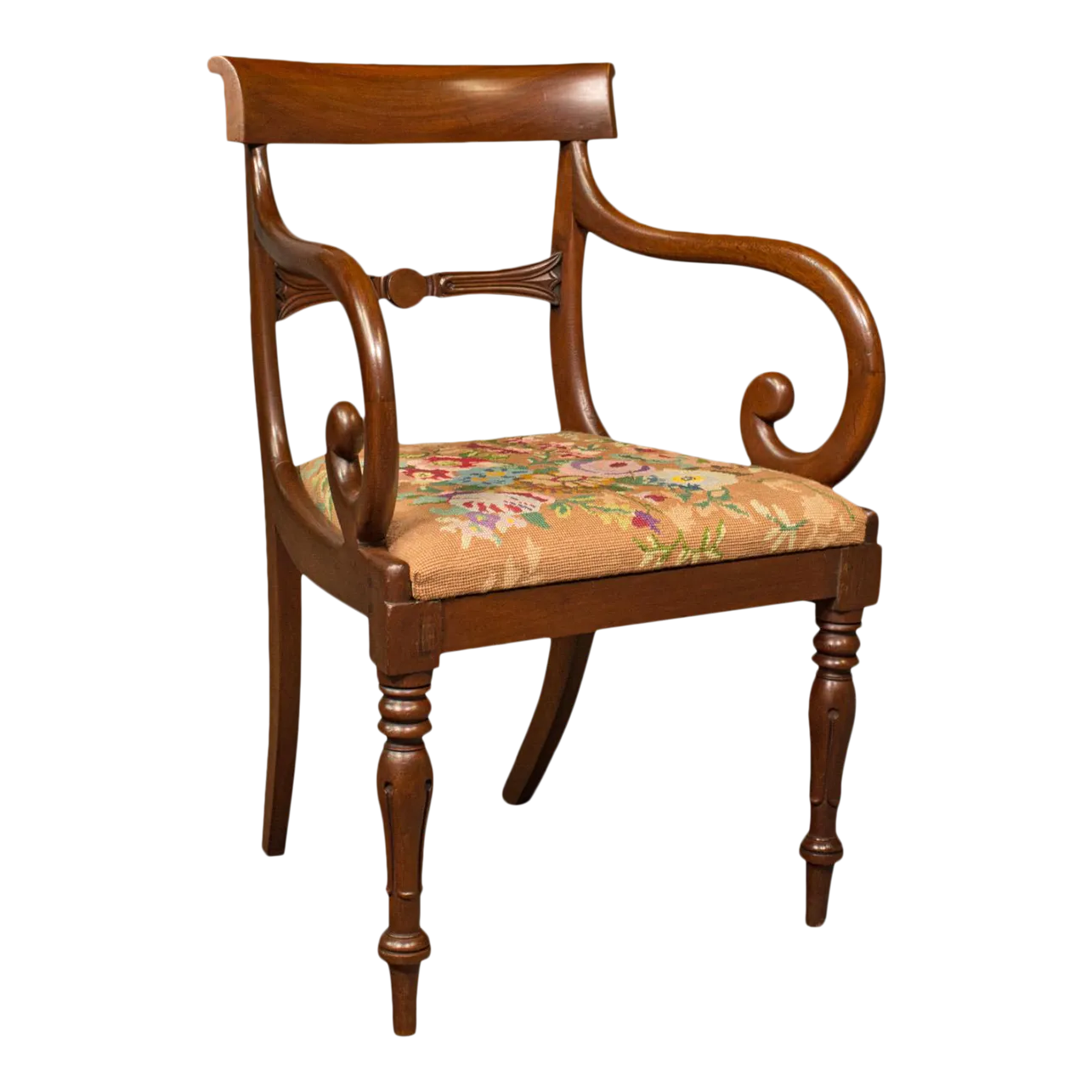 1830s Antique Regency English Scroll Arm Chair | Chairish