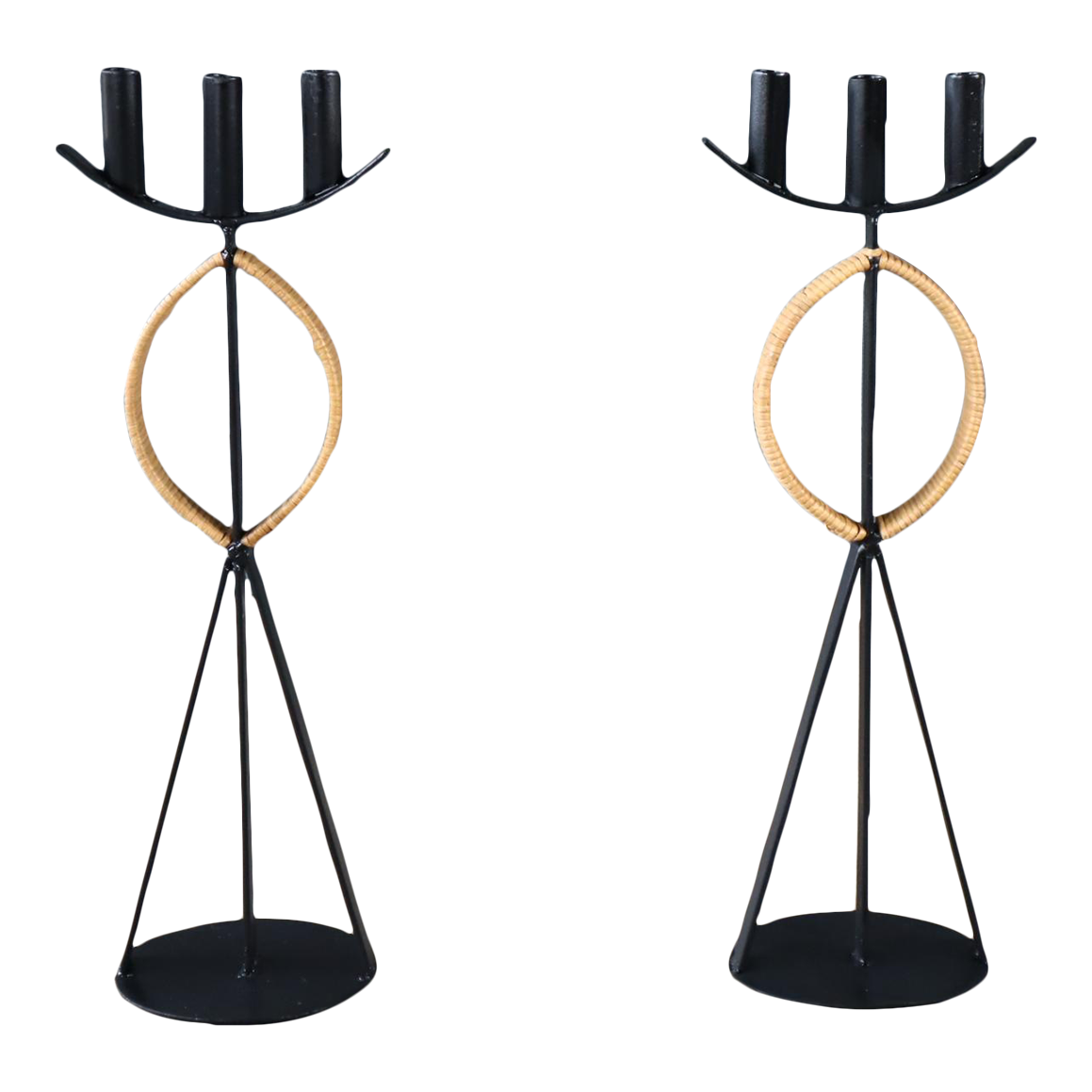 Mid Century Arthur Umanoff for Raymor Pair of Iron Cane Candle Holders ...