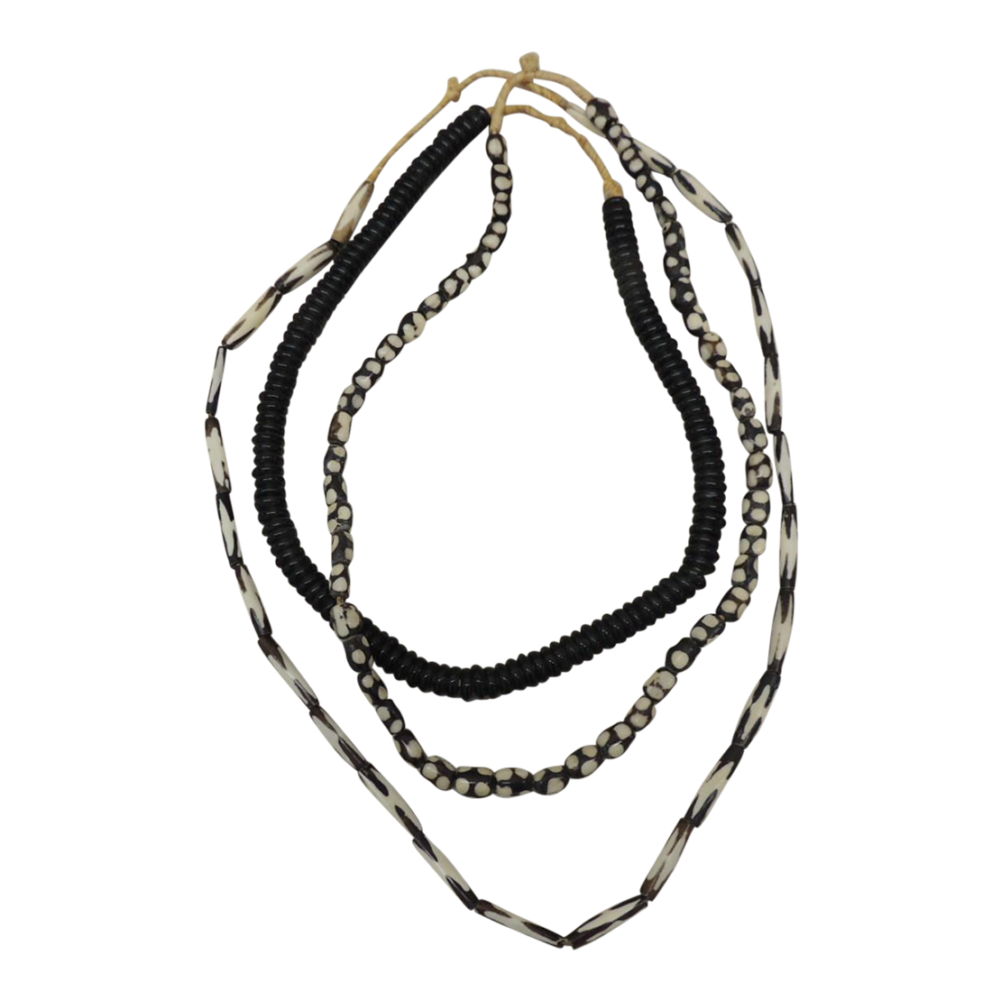 Black & White African Beads on Ropes - Set of 3 | Chairish