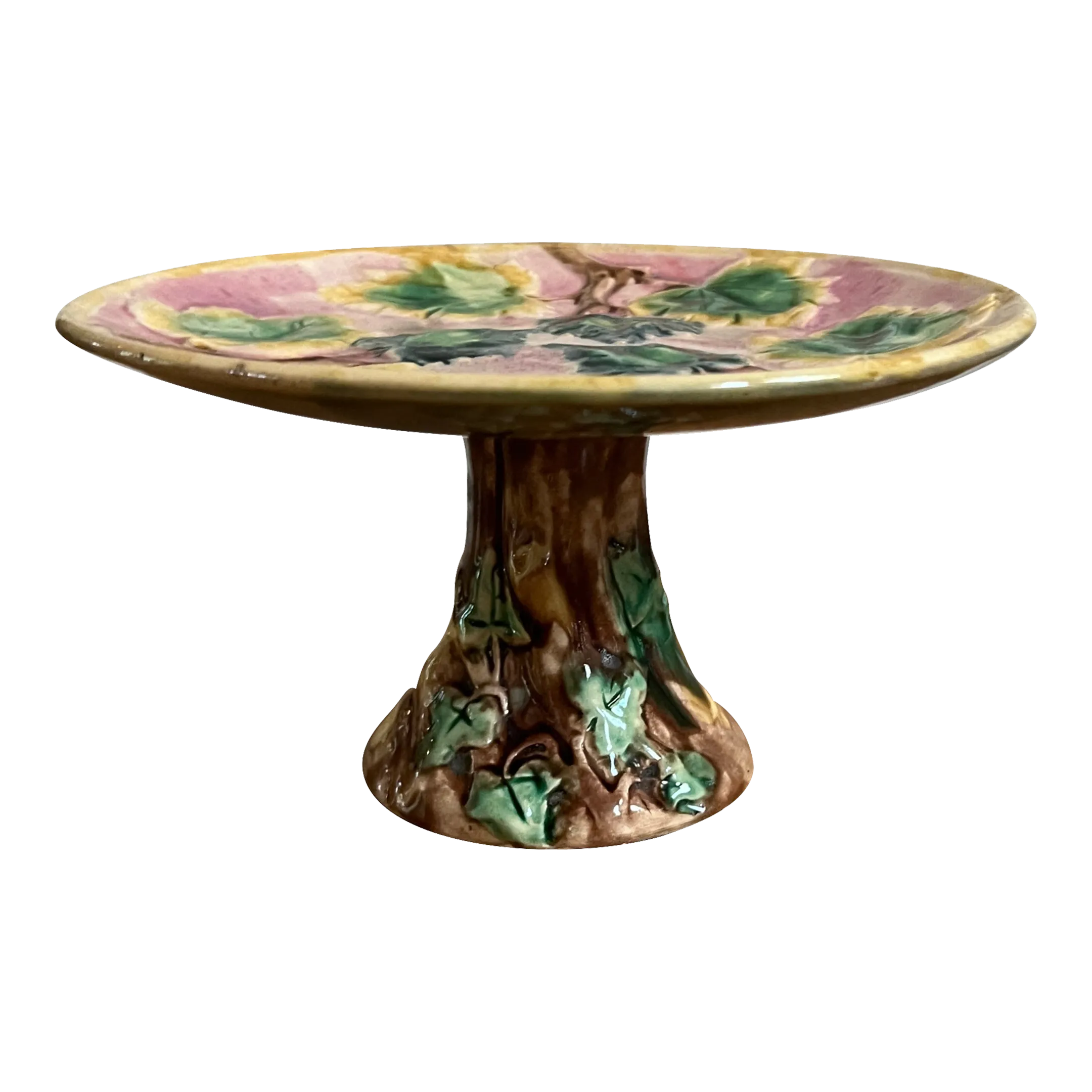 19th Century Majolica Pottery Compote 1880 | Chairish