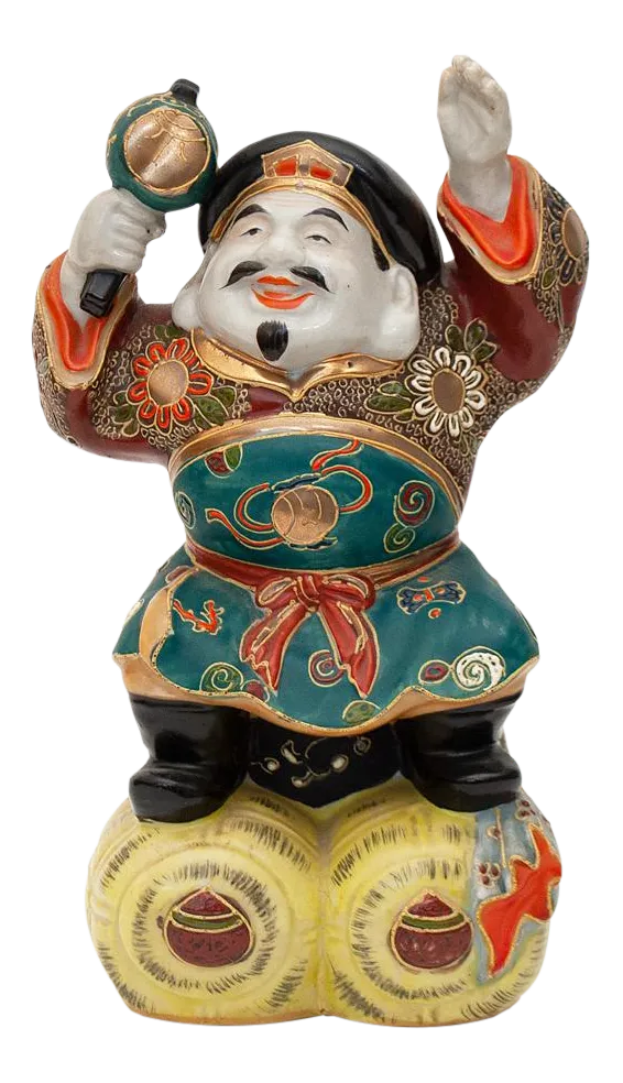 Meiji Era Porcelain Statuette of Daikoku, Japanese God of Wealth | Chairish