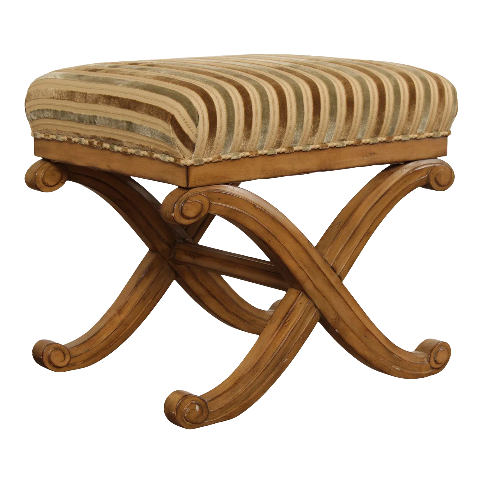 Swaim Regency Style Upholstered X-Frame Stool | Chairish