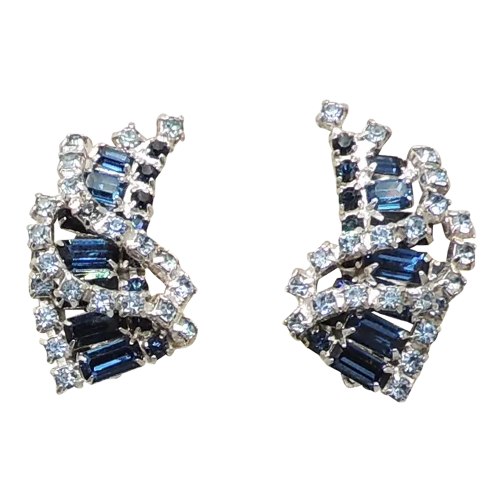 Vintage Signed Kramer Faux-Sapphire & Faux-Aquamarine Clip Earrings - 2 ...