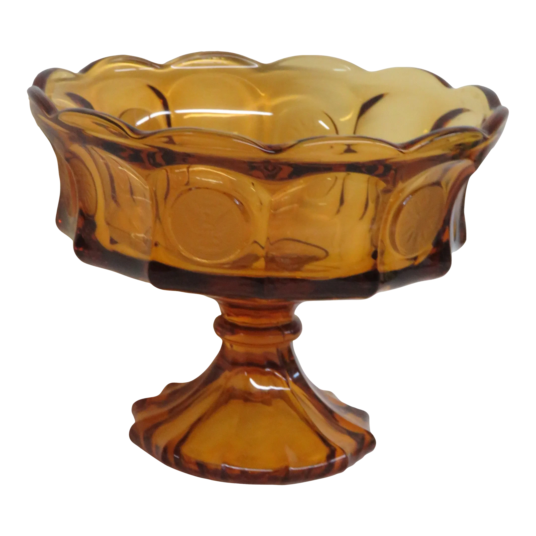 Fostoria Coin Glass Amber Color Large Footed Compote Fruit Bowl | Chairish