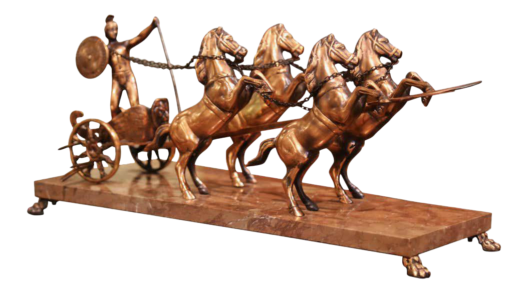 Midcentury French Copper, Brass and Marble Roman Empire Racing Chariot ...