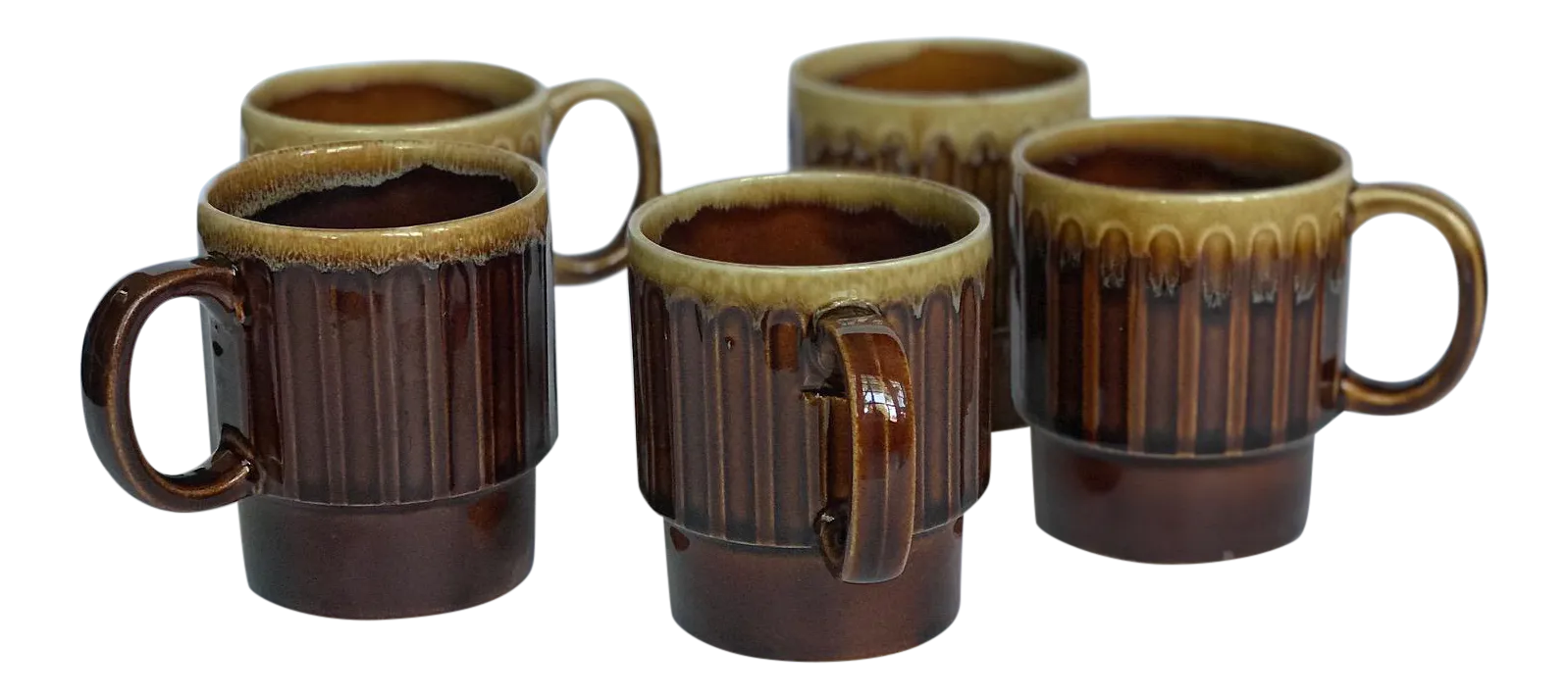 Vintage Ceramic Brown Drip Coffee Cups - Set of 5 | Chairish