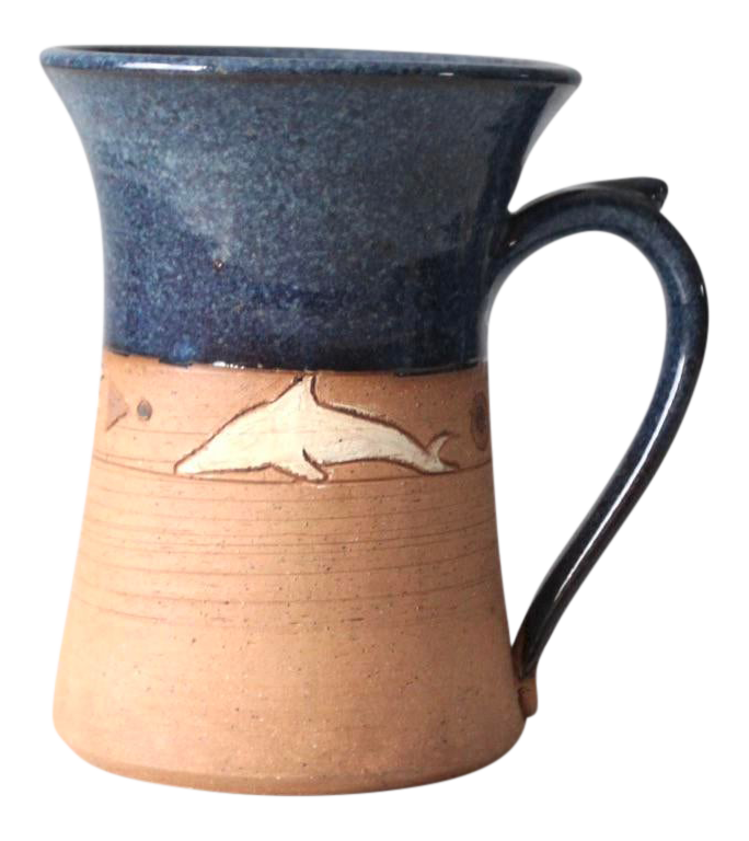Vintage Studio Pottery Mug With Dolphin Design | Chairish