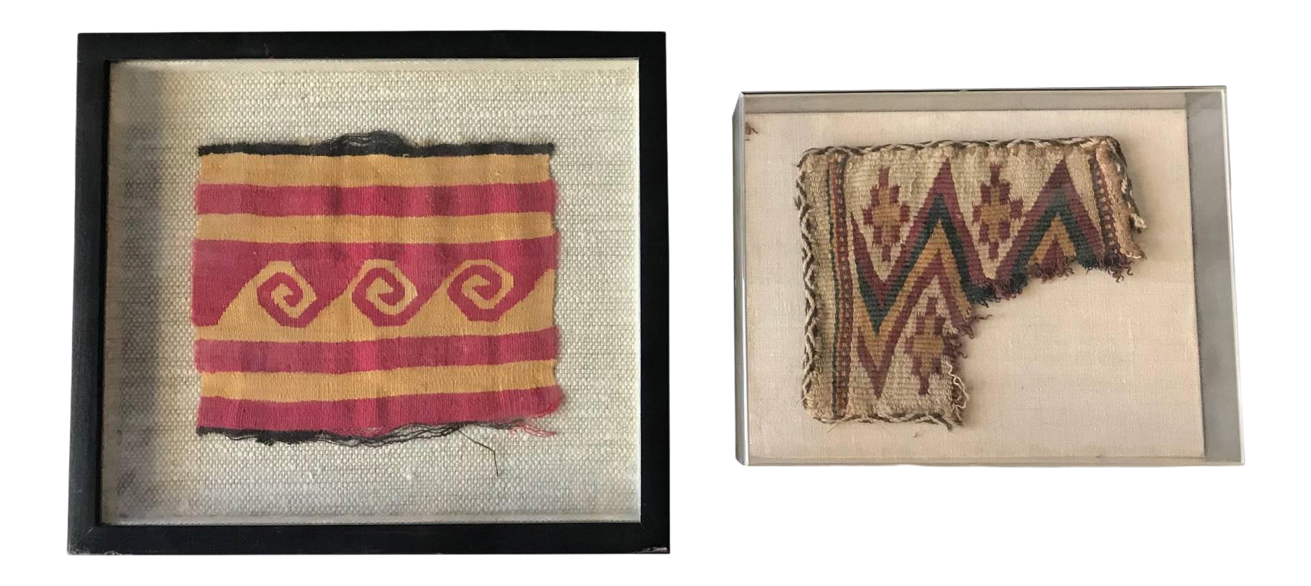 Two Framed Pre-Columbian Textile Fragments Nazca Culture - Pair | Chairish