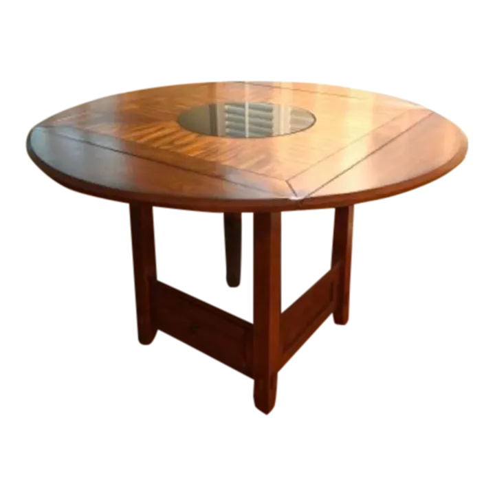 Granite Lazy Susan Drop-Leaf Round Kitchen Dining Table | Chairish